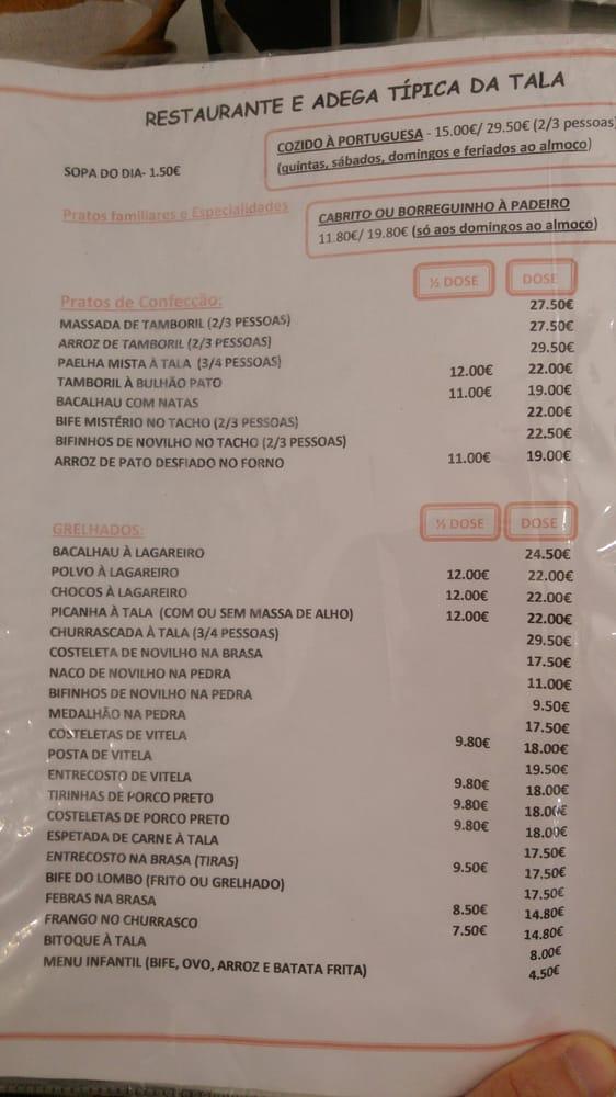 Menu em Adega Típica da Tala restaurante, Sintra