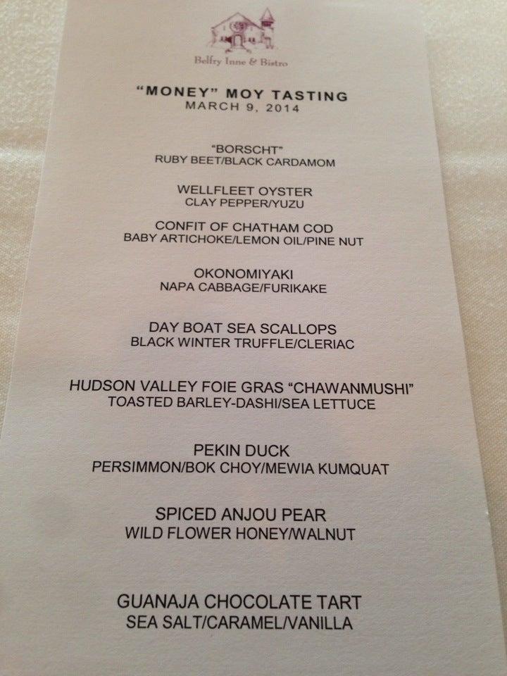 Menu at Belfry Bistro restaurant, Sandwich