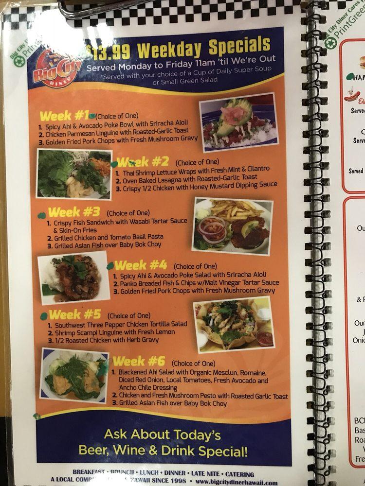 Menu at Big City Diner restaurant, Waipahu, 94-800 Ukeʻe Street #305