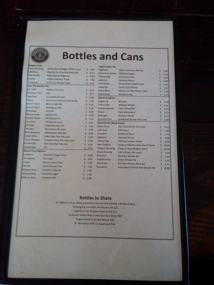 Menu at Bohemian Bull restaurant, Charleston