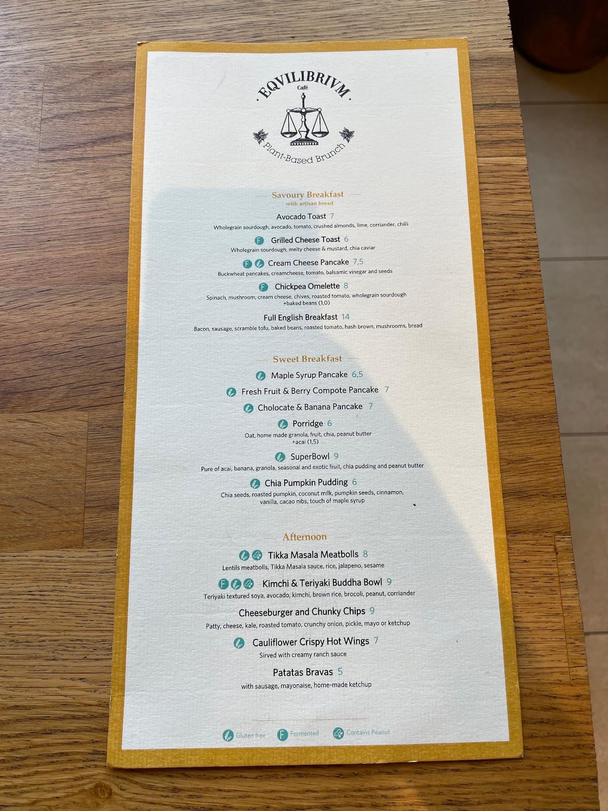 Carta de EQUILIBRIUM CAFÉ, Barcelona, C/ de València