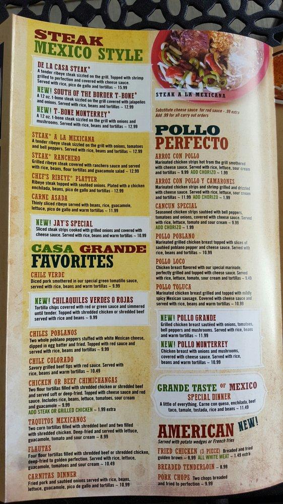 Menu at Casa Grande Mexican Grill & Bar, Gas City