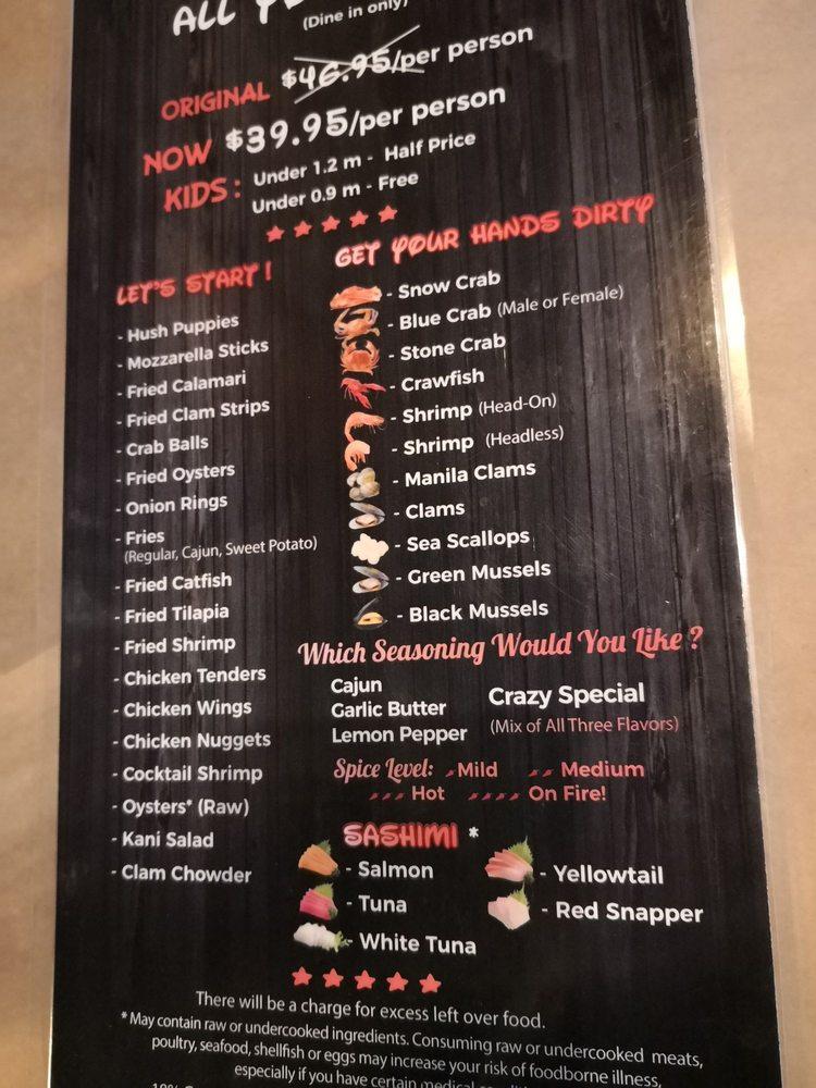 Menu at Crazy Crab restaurant, Fairfax