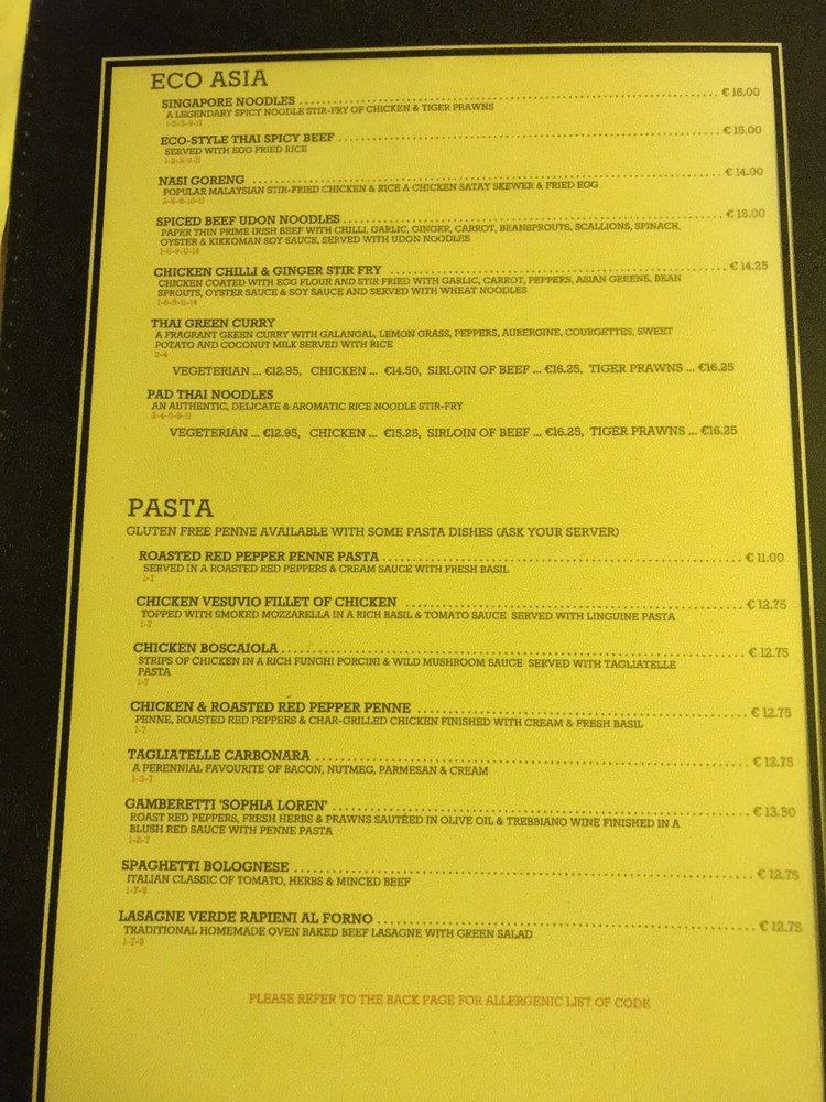 Menu at Eco Pizzeria and Restaurant, Gorey
