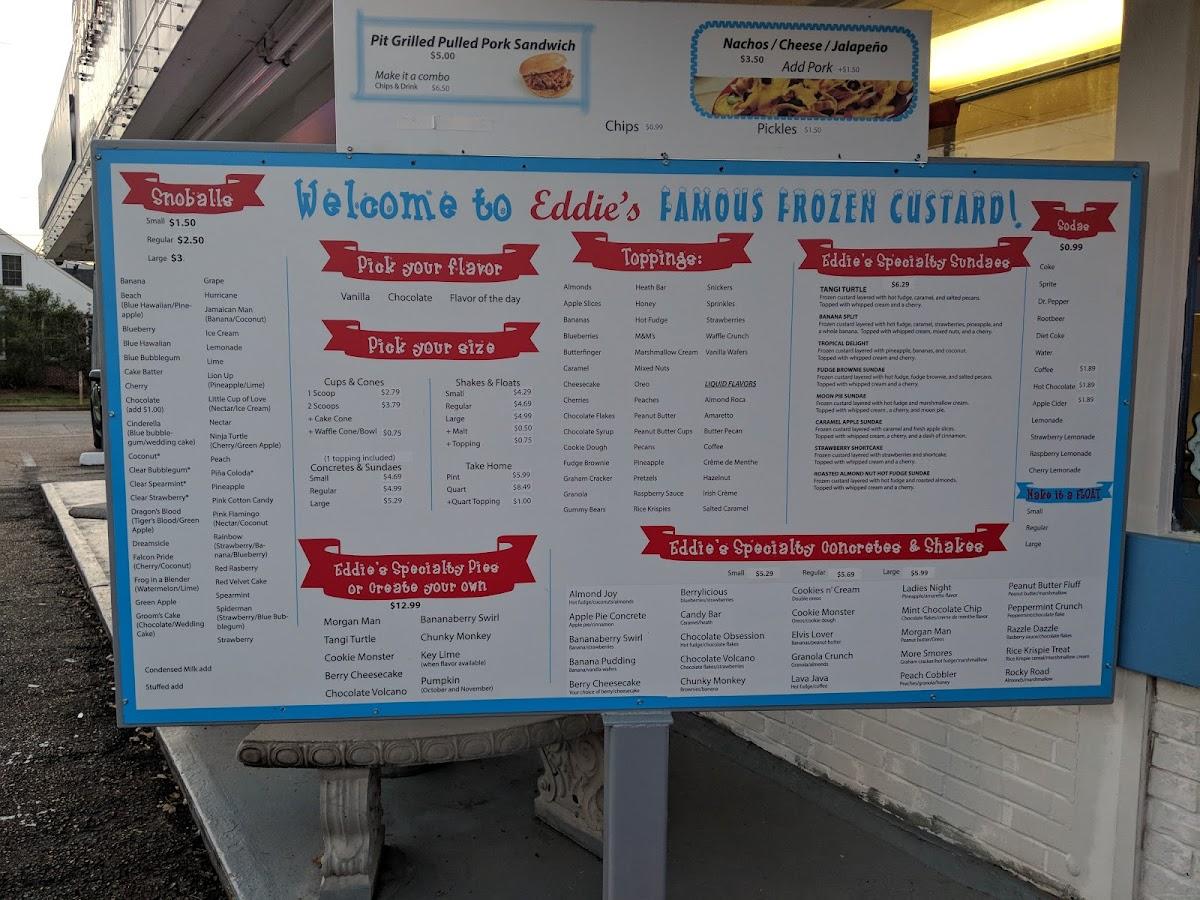Menu at Eddie's Famous Frozen Custard desserts, Hammond, 412 W Thomas St