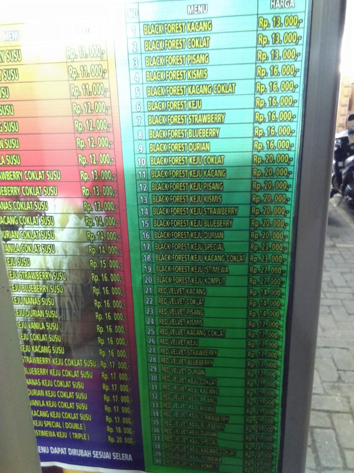 Menu at Martabak Bandung raya Pangandaran restaurant, Pangandaran