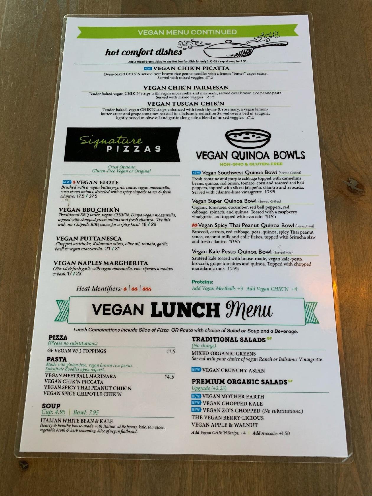 Menu at Picazzo's Healthy Italian Kitchen Arrowhead restaurant ...