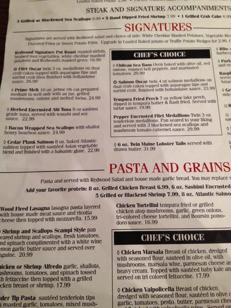 Menu at Redwood Steakhouse and Brewery, Flint