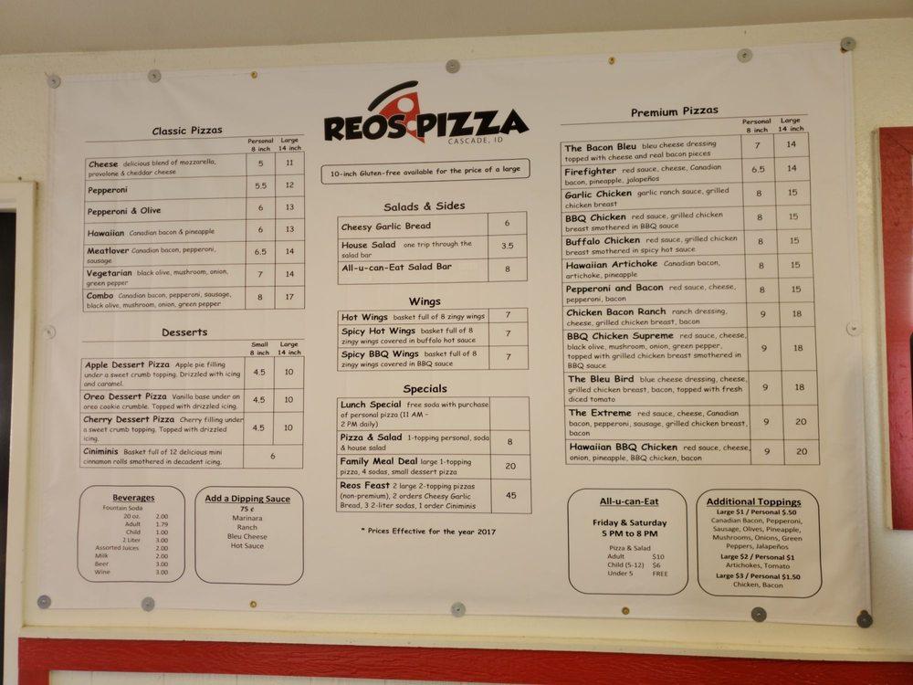 Menu at Reo's Pizza pizzeria, Cascade
