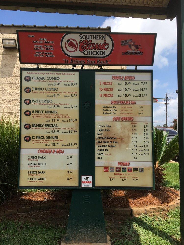 Menu at Southern Classic Chicken restaurant, Shreveport, Hollywood Ave