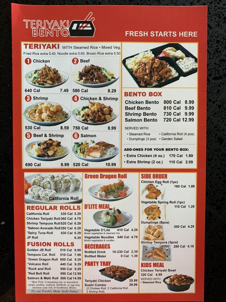 Menu at Teriyaki Bento restaurant, Hollywood