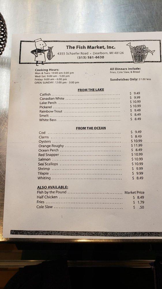 Menu at The Fish Market restaurant, Dearborn
