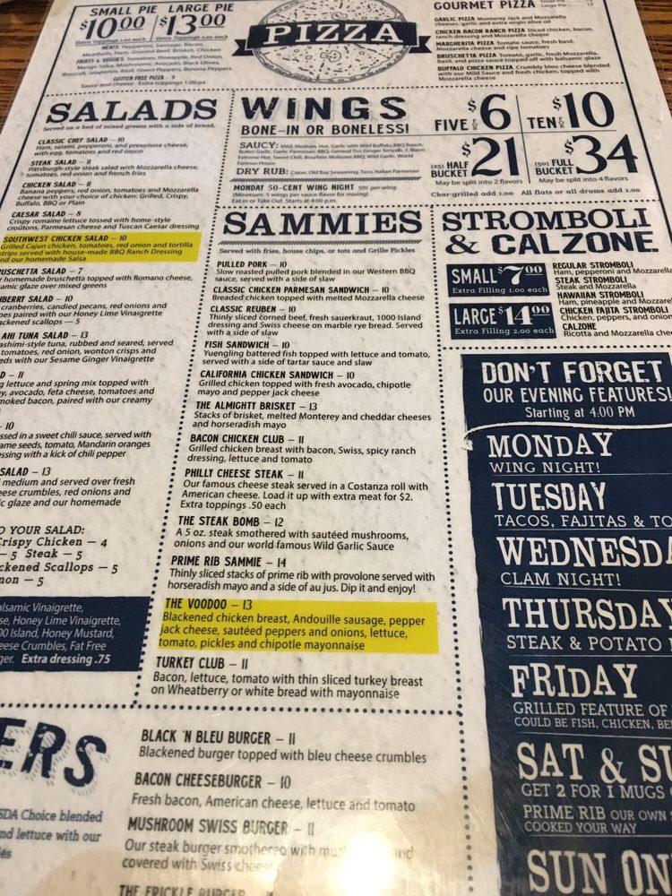 Menu at The Grille at the Train Station pub & bar, Sayre