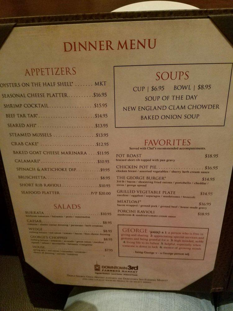 Menu at Triple George Grill steakhouse, Las Vegas