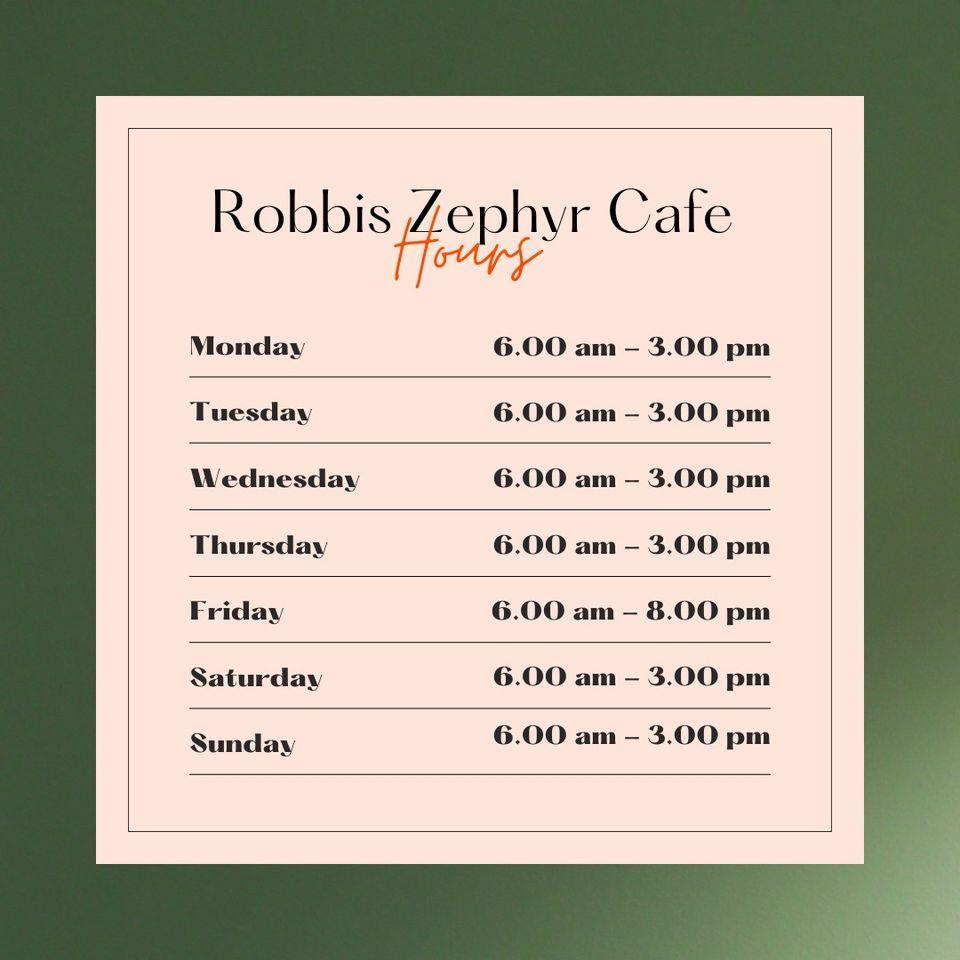 Menu at Zephyr Cafe, Piedmont