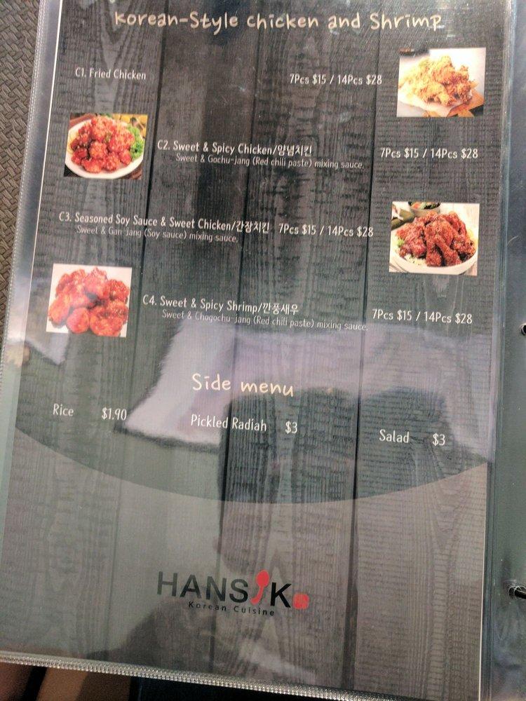 Carta del restaurante Hansik Korean Cuisine, Edmonton