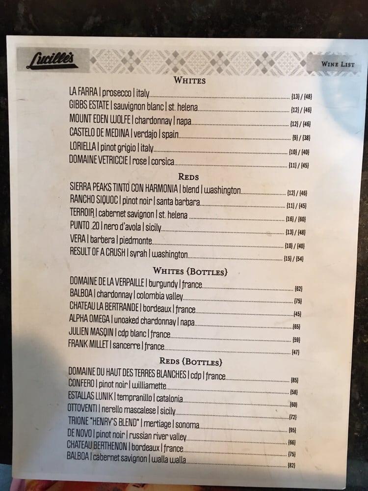 Menu at Lucille's restaurant, Houston