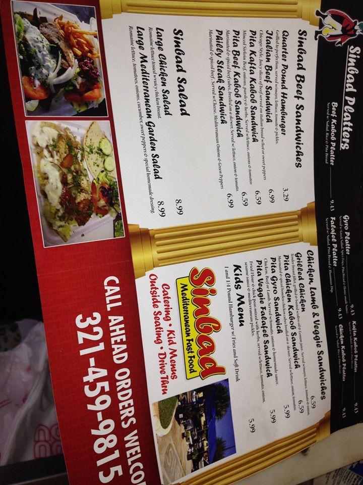 Menu at Sinbad's Fast Food, Merritt Island