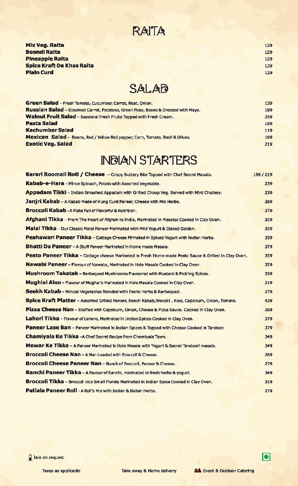 Menu at Spice Kraft Restaurant, Vadodara