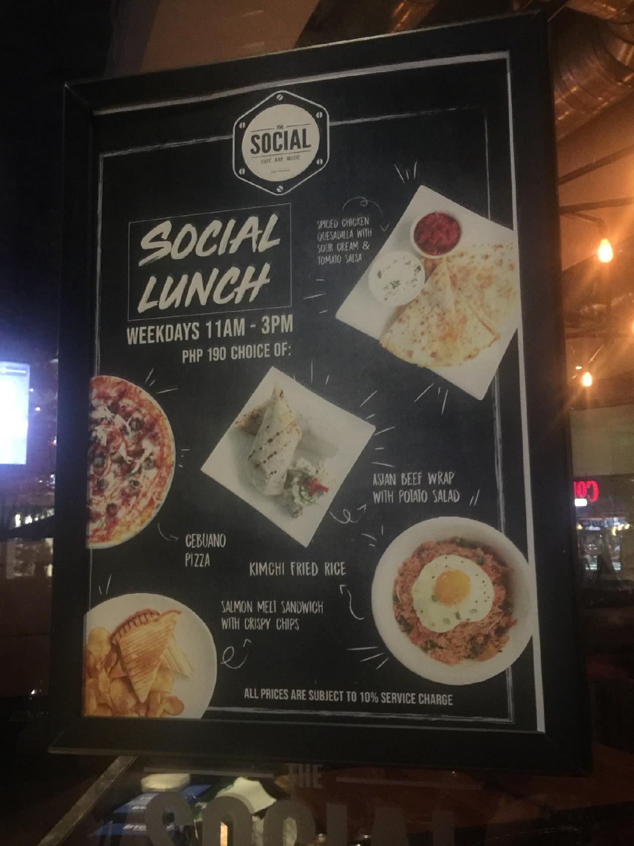 Menu at The Social pub & bar, Cebu City, Ayala Mall Cebu