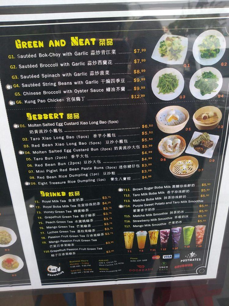 Menu at Thumbling restaurant, West Covina
