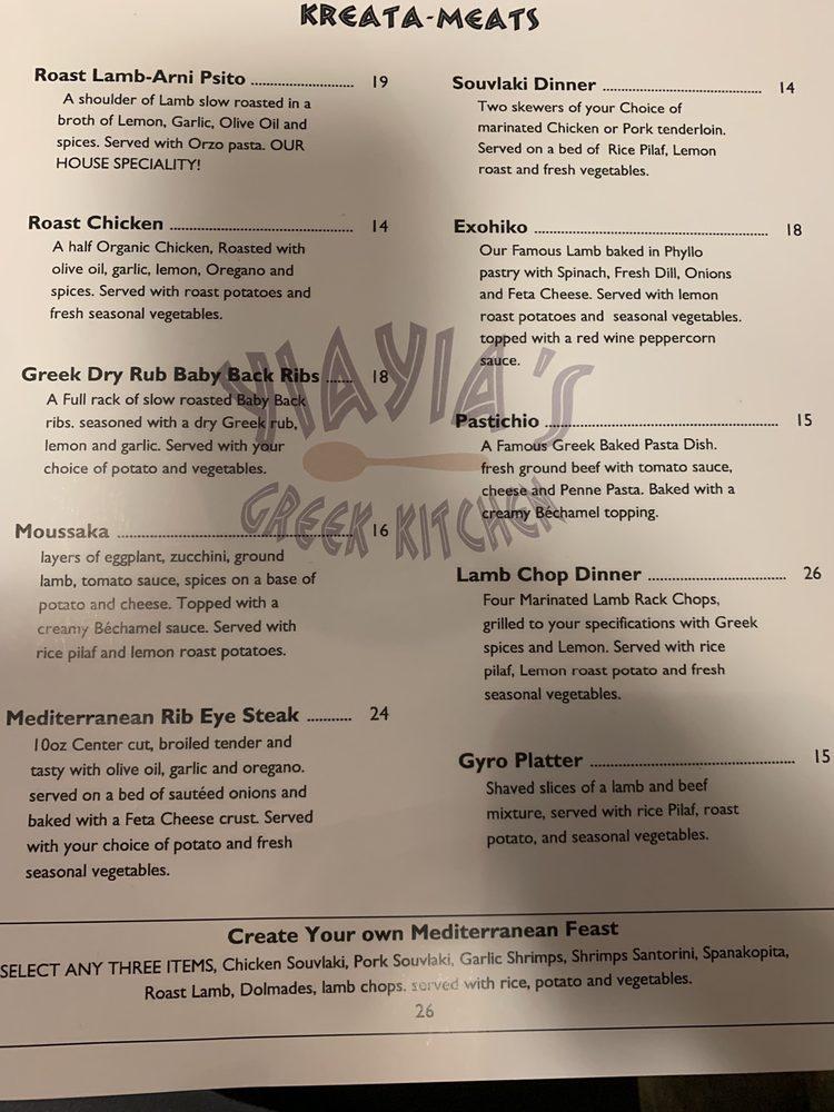 Menu at YiaYia’s Greek Kitchen restaurant, Margate