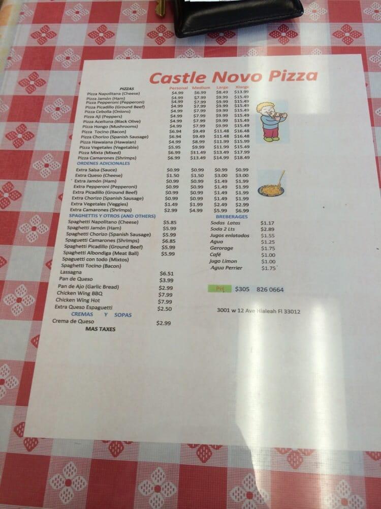 Carta de pizzería Castle Novo Pizza, Hialeah, W 12th Ave