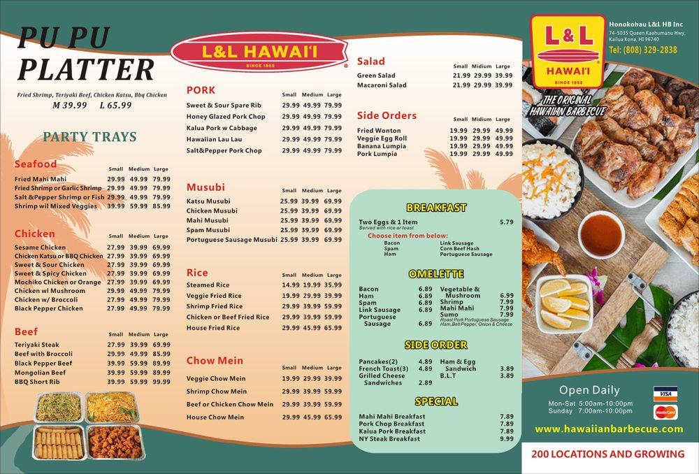 Menu at L&L Hawaiian Barbecue, Kailua-Kona, 74-5035 Queen Ka'ahumanu Hwy