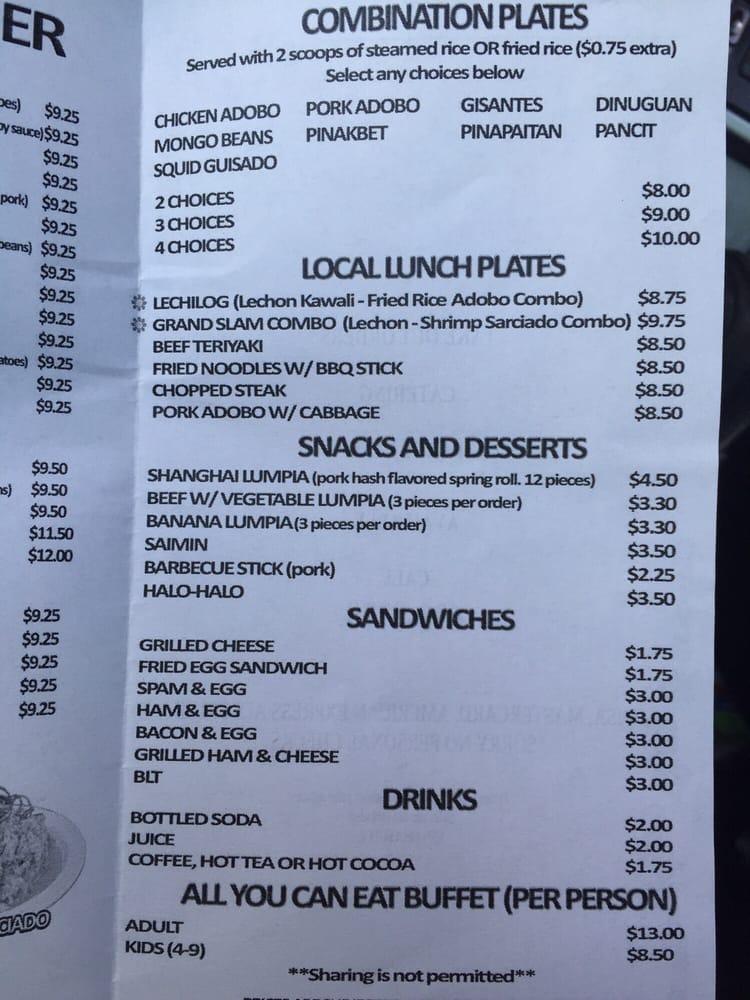 Menu at Julie'Z restaurant, Kapolei