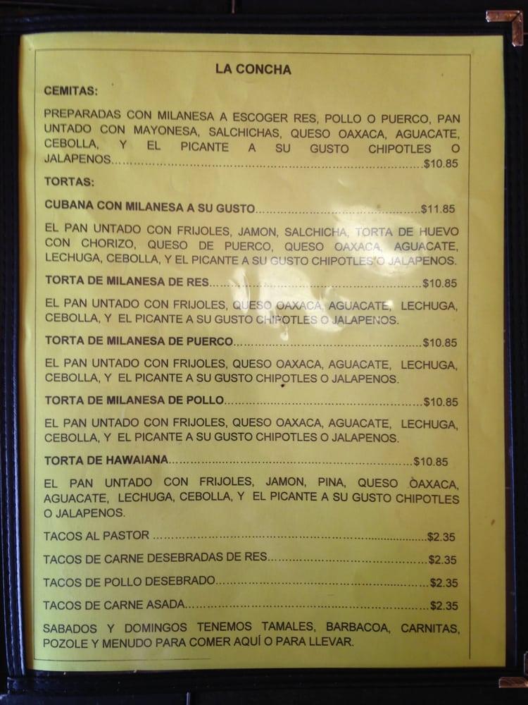 Menu at La Concha restaurant, Madison