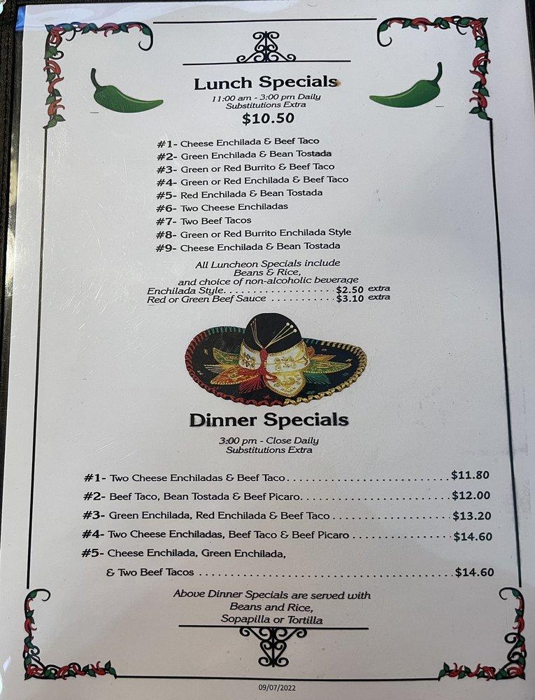 Menu at La Fonda Mexican Restaurant, Camp Verde