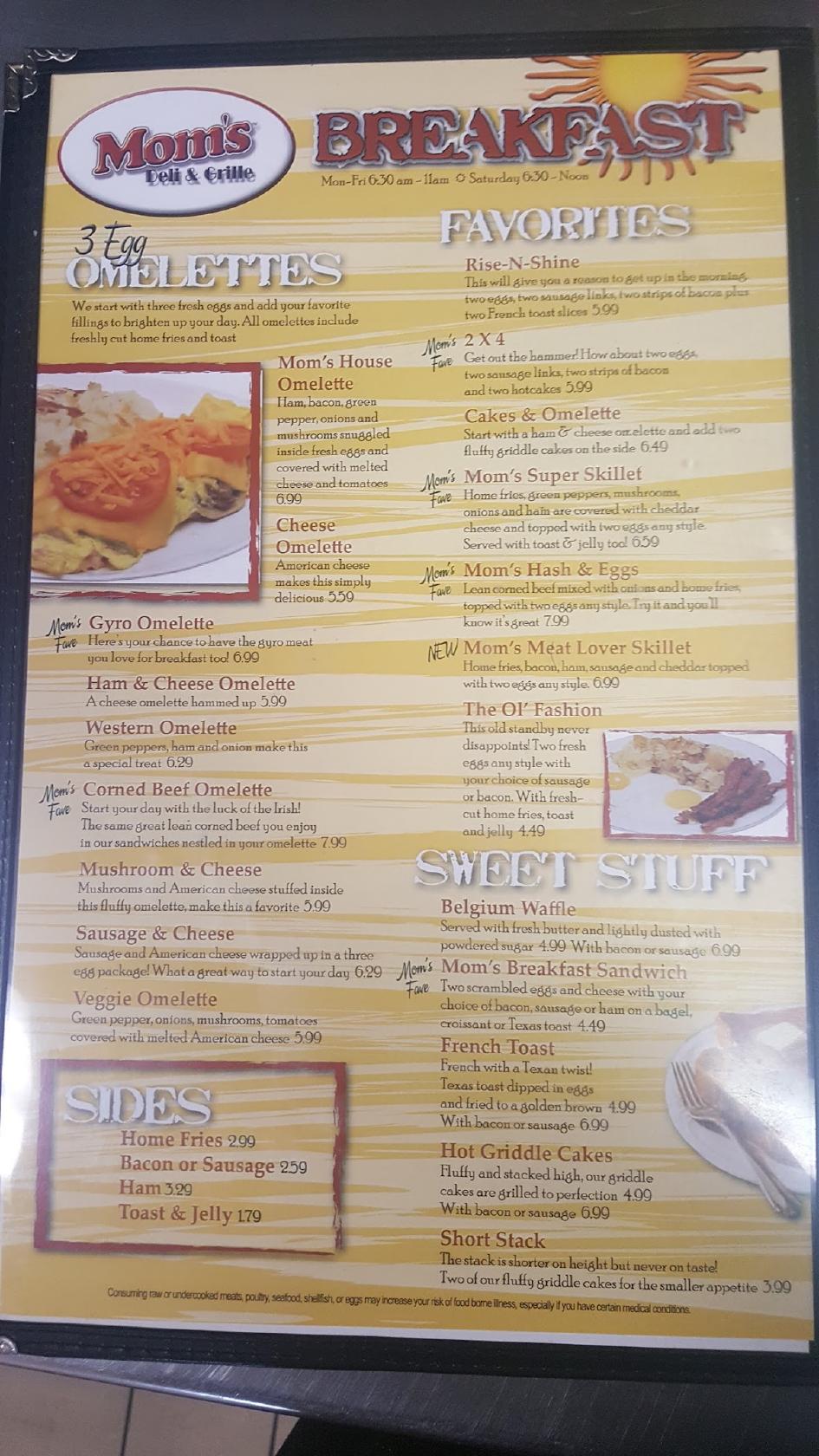 Menu at Mom's Deli & Grille restaurant, North Royalton, York Rd