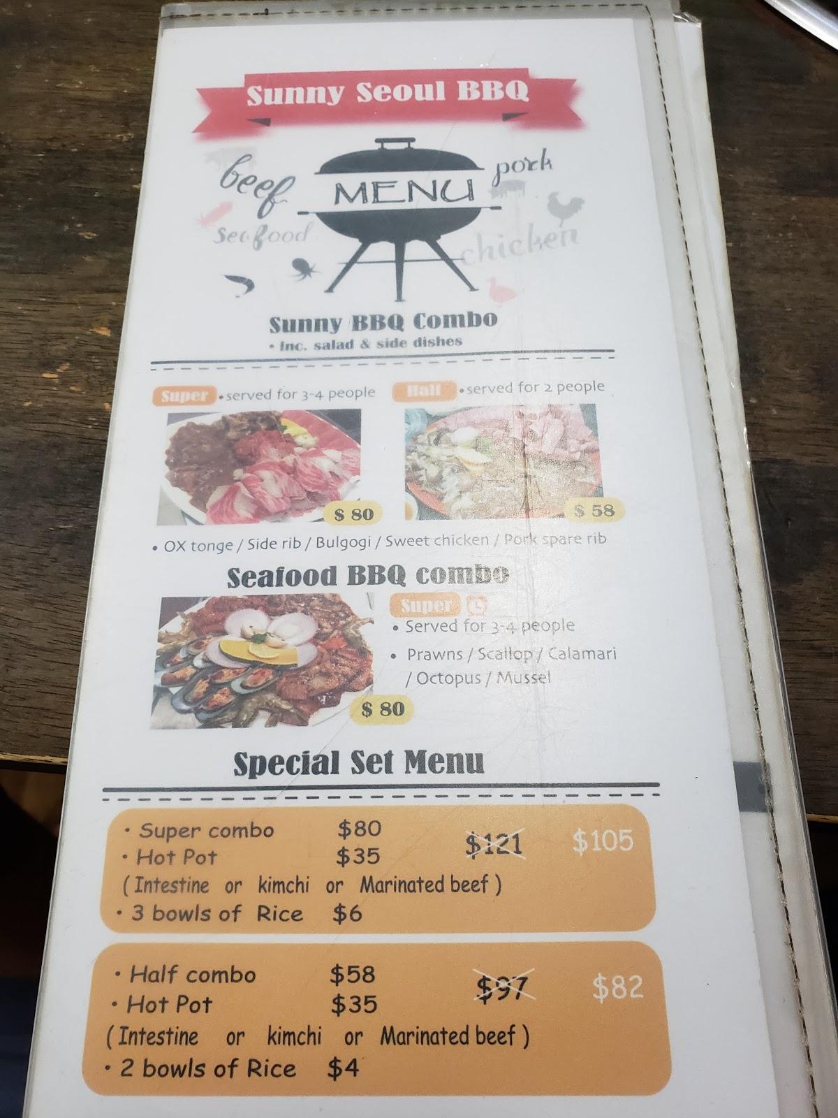 Menu at Sunny Seoul BBQ, Sunnybank, 95 Mains Rd