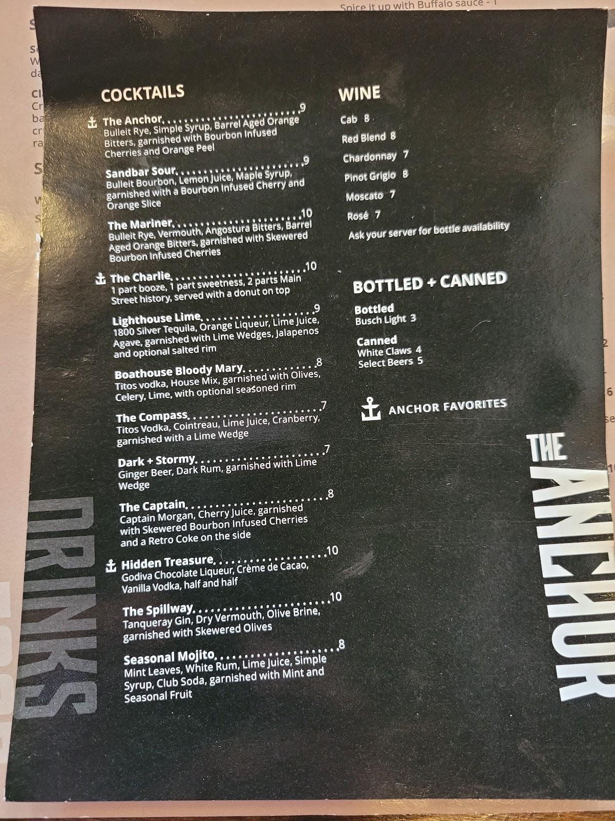 Menu at The Anchor pub & bar, Celina