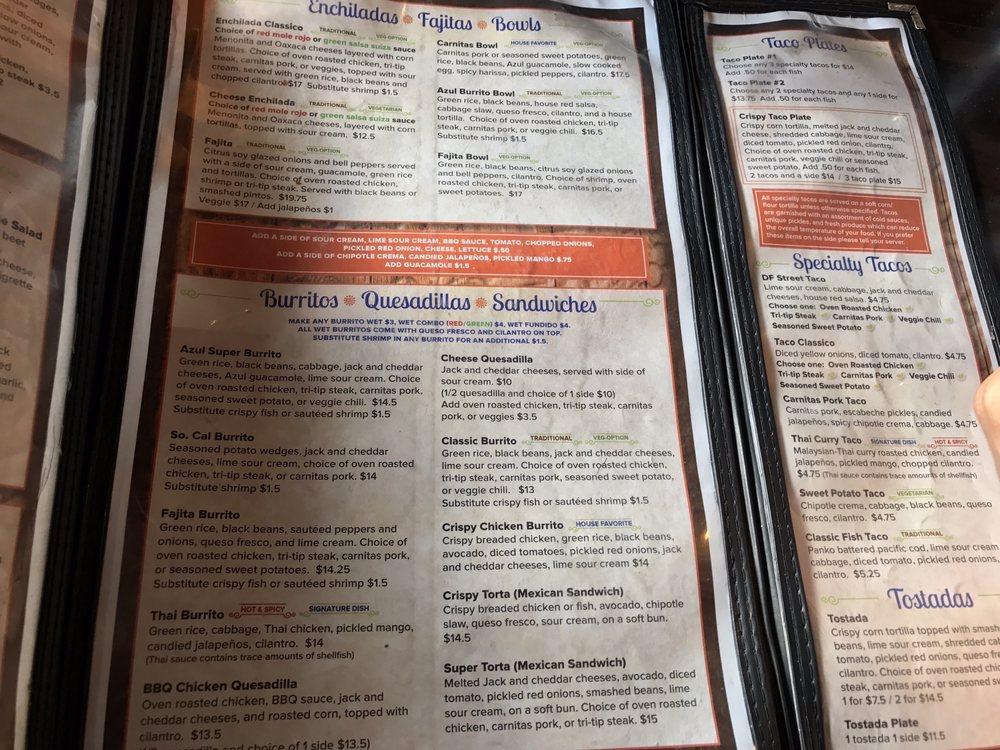 Menu at Azul-Latin Kitchen pub & bar, South Lake Tahoe