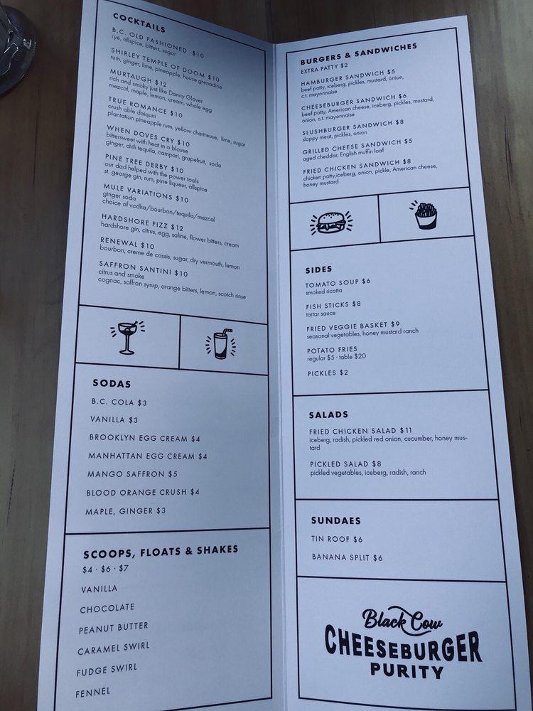 Menu at Black Cow Burgers & Fries pub & bar, Portland