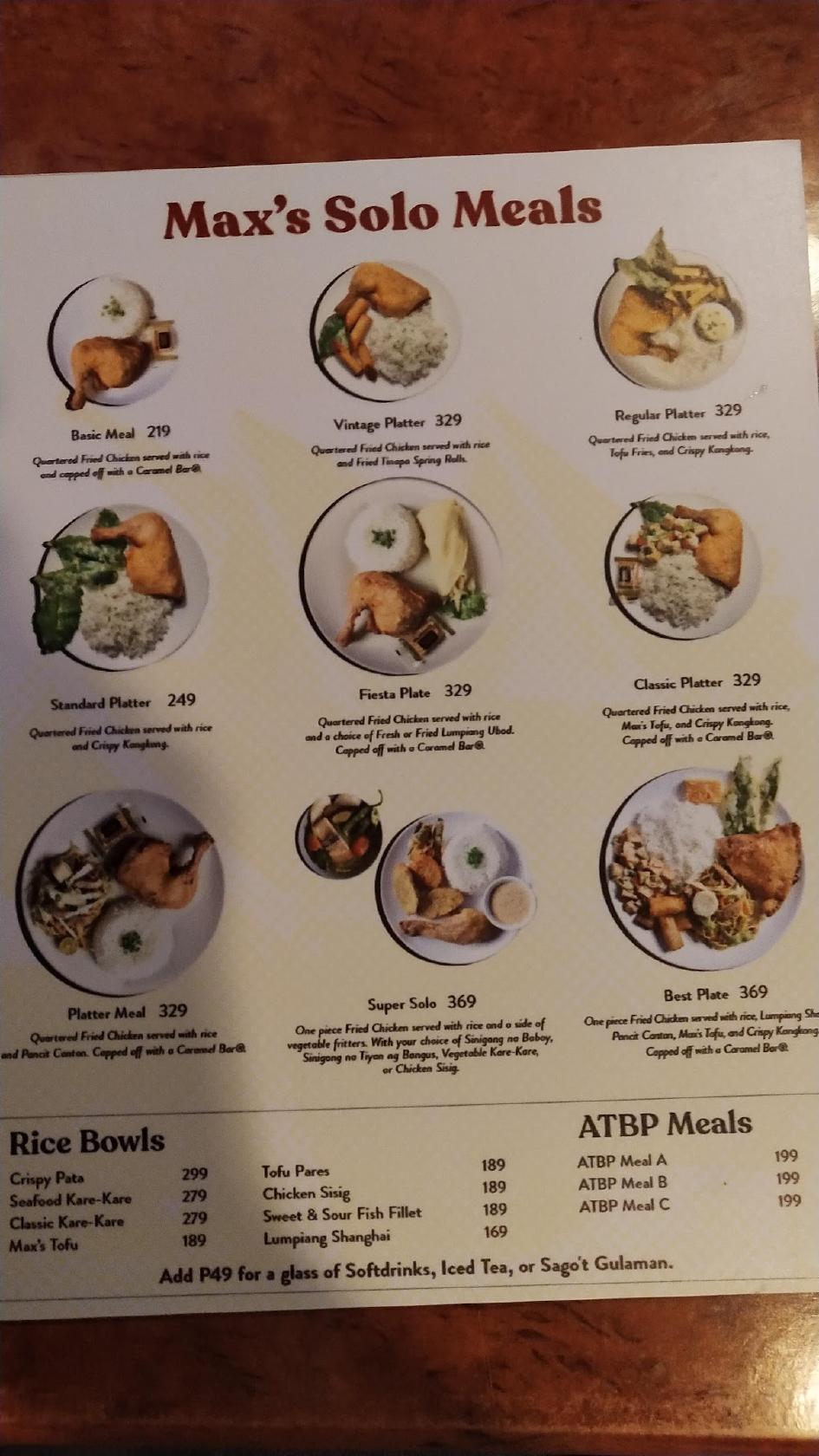 Menu at Max's Restaurant, Caloocan, 498 Epifanio de los Santos Ave