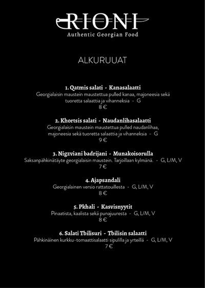 Menu at Rioni Espoo restaurant, Espoo