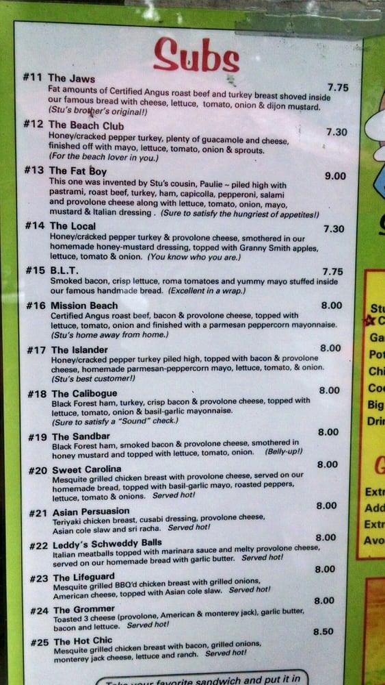 Menu at Stu's Surf Side restaurant, Hilton Head Island, 1 N Forest Beach Dr
