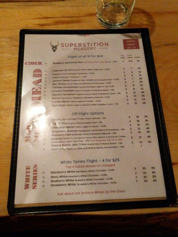 Menu at Superstition Meadery pub & bar, Prescott