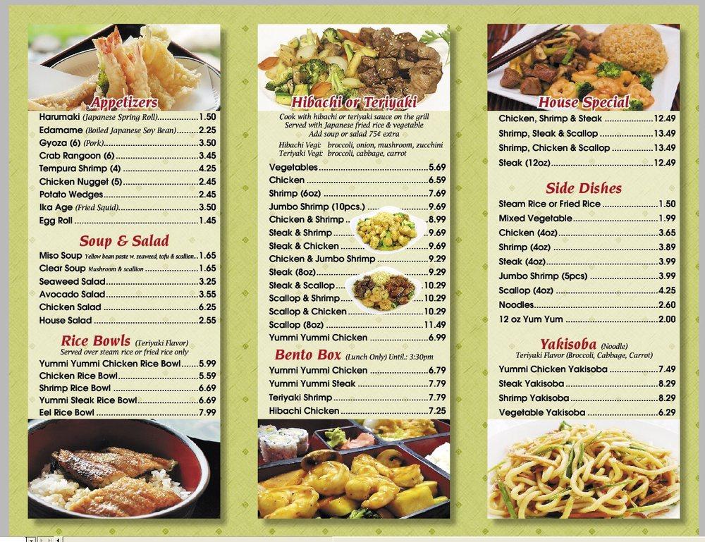 Menu at Yummi Japan restaurant, Beckley