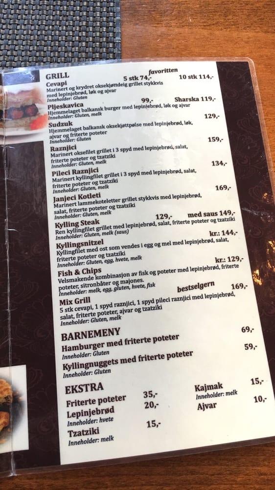 Menu at Adriatic restaurant, Oslo