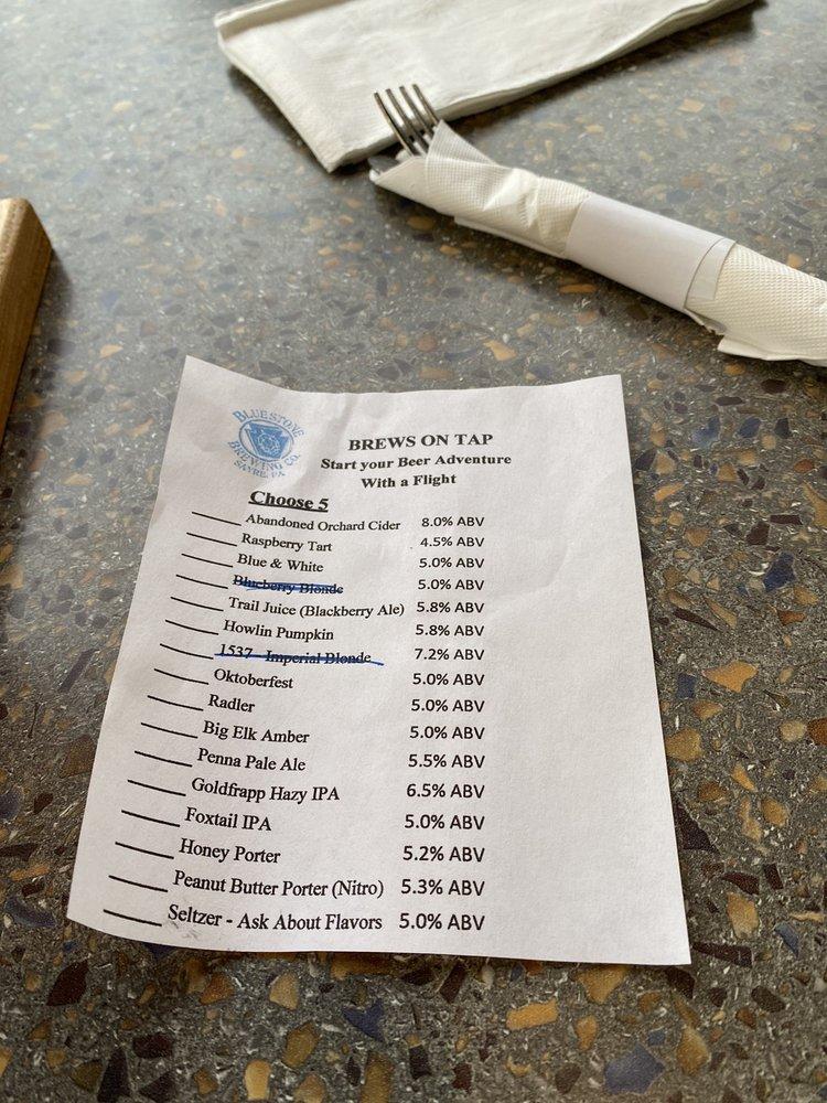 Menu at Bluestone Brewing Company pub & bar, South Waverly