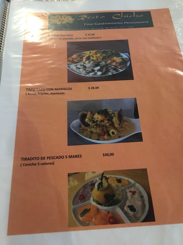 Menu at Chicho's restaurant, Montréal