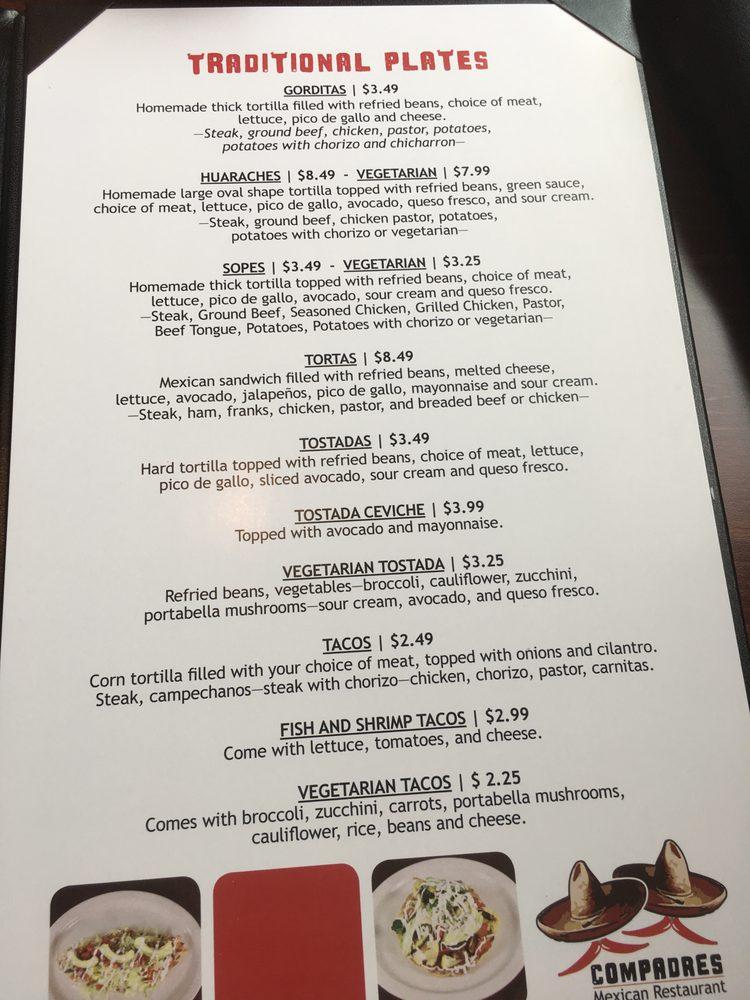 Menu at Compadres Mexican Restaurant, Middleton
