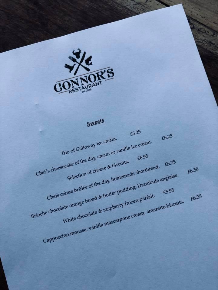 Menu at Connor's restaurant, Portpatrick