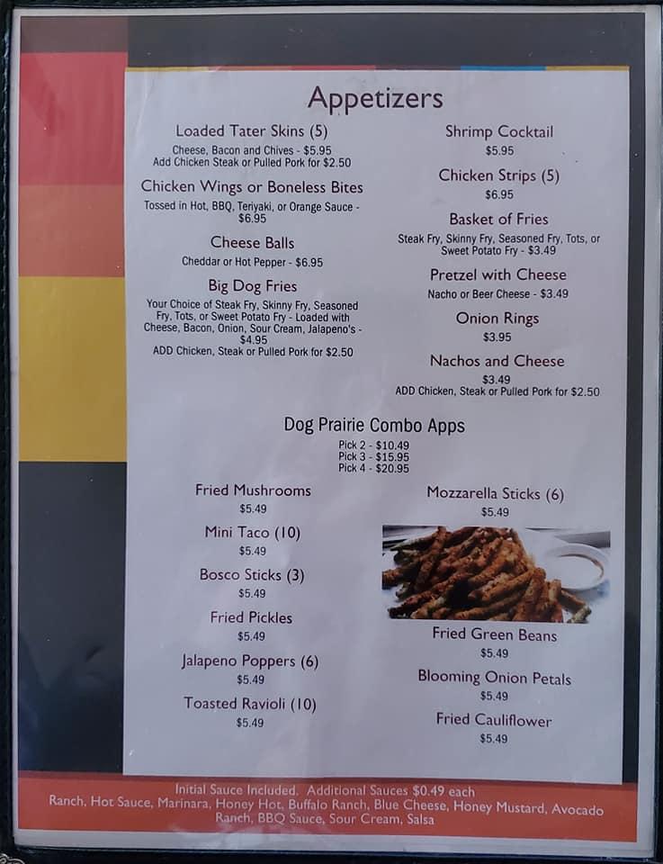 Menu at Dog Prairie Tavern pub & bar, Saint Paul
