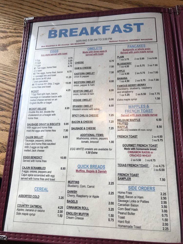 Menu at Dot's restaurant, Wilmington