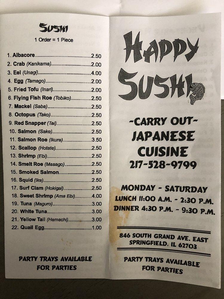 Menu at Happy Sushi restaurant, Springfield