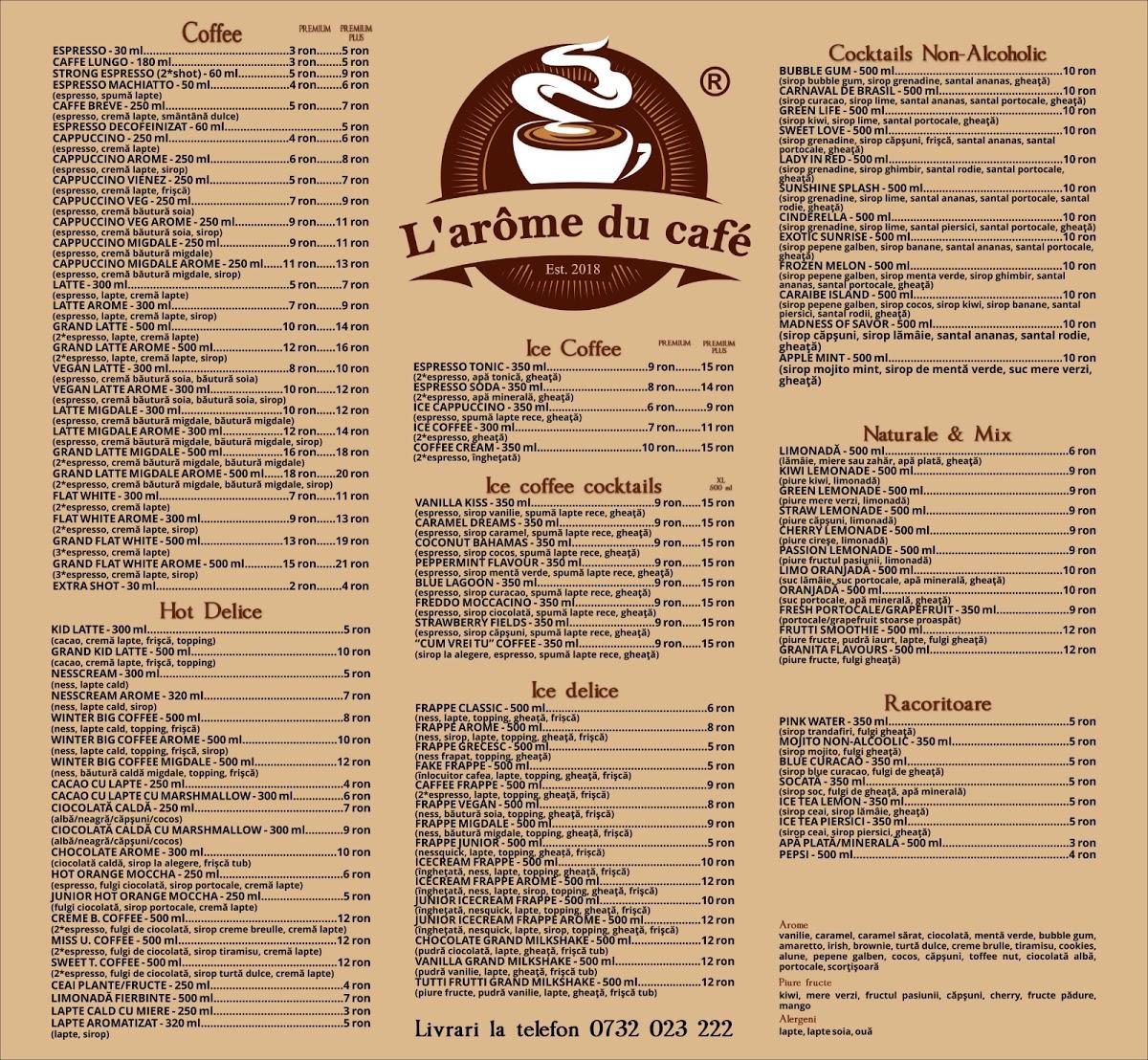 Menu at L' arome du Cafe - Calea Bucuresti, Târgoviște